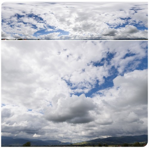 360 HDRI panorama of Cloudy Mountains in 30k, 16k and 4k resolution