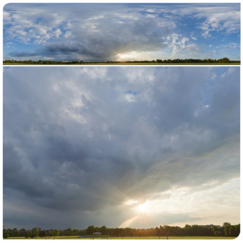360 HDRI panorama of Golden Sunset in 30k, 15k and 4k resolution