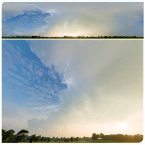 360 HDRI panorama of Golden Sunset in 30k, 15k and 4k resolution