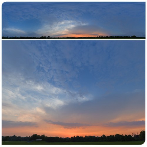 360 HDRI panorama of Golden Sunset in 30k, 15k and 4k resolution