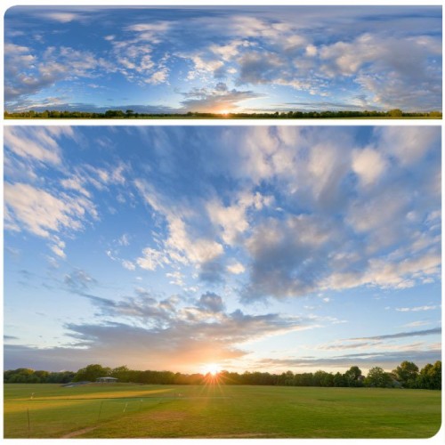 360 HDRI panorama of Golden Sunset in high 30k, 15k or 4k resolution