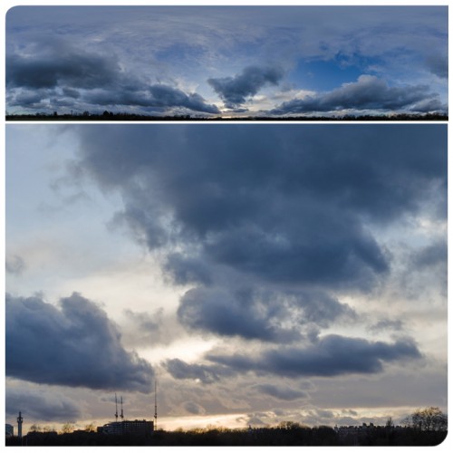 360 HDRI panorama of Pink Sunset in 30k, 16k and 4k resolution