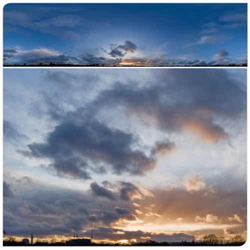 360 HDRI panorama of Pink Sunset in 30k, 16k and 4k resolution