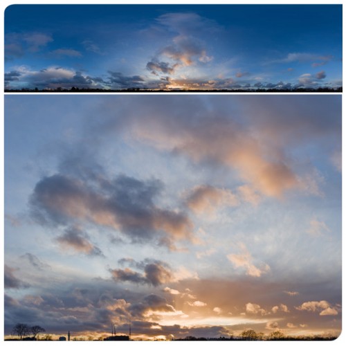 360 HDRI panorama of Pink Sunset in 30k, 16k and 4k resolution