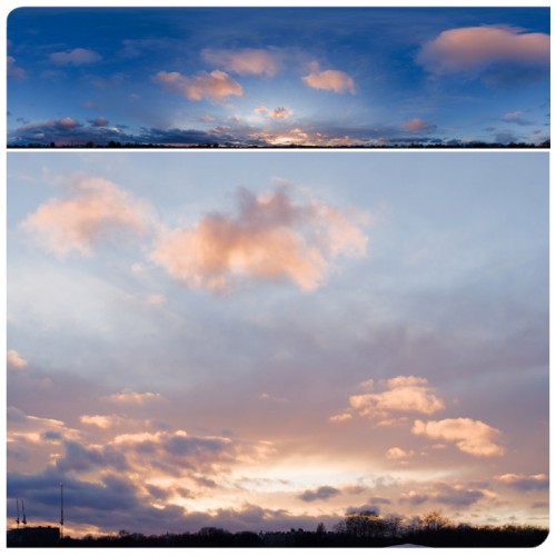 360 HDRI panorama of Pink Sunset in 30k, 16k and 4k resolution