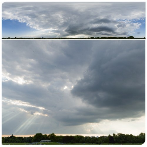 360 HDRI panorama of Storm & God Rays in 30k, 16k and 4k resolution