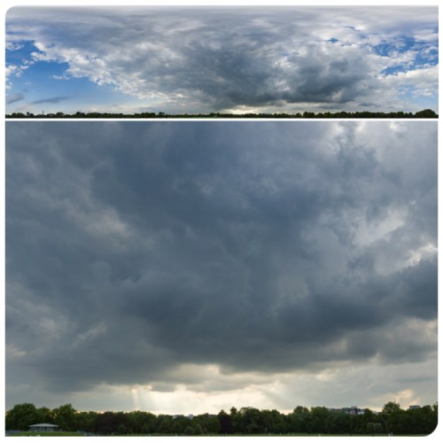 360 HDRI panorama of Storm & God Rays in 30k, 16k and 4k resolution
