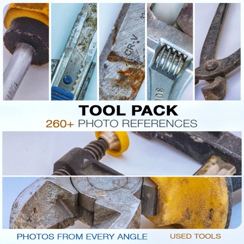 TOOL PACK with tongs, hammer, chisel, pliers, brush and others - textures