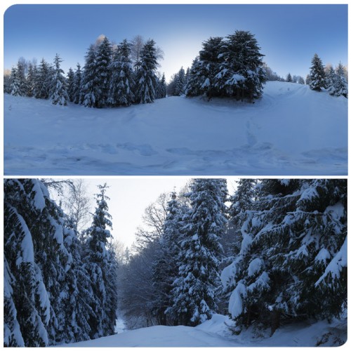 360 HDRI panorama of Winter in 30k, 16k and 4k resolution